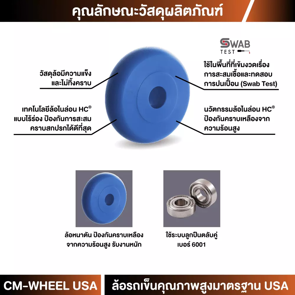 ลูกล้อMCไนล่อน™3/4/5 นิ้ว ทนต่อคราบเหลือง | CM WHEEL USA®