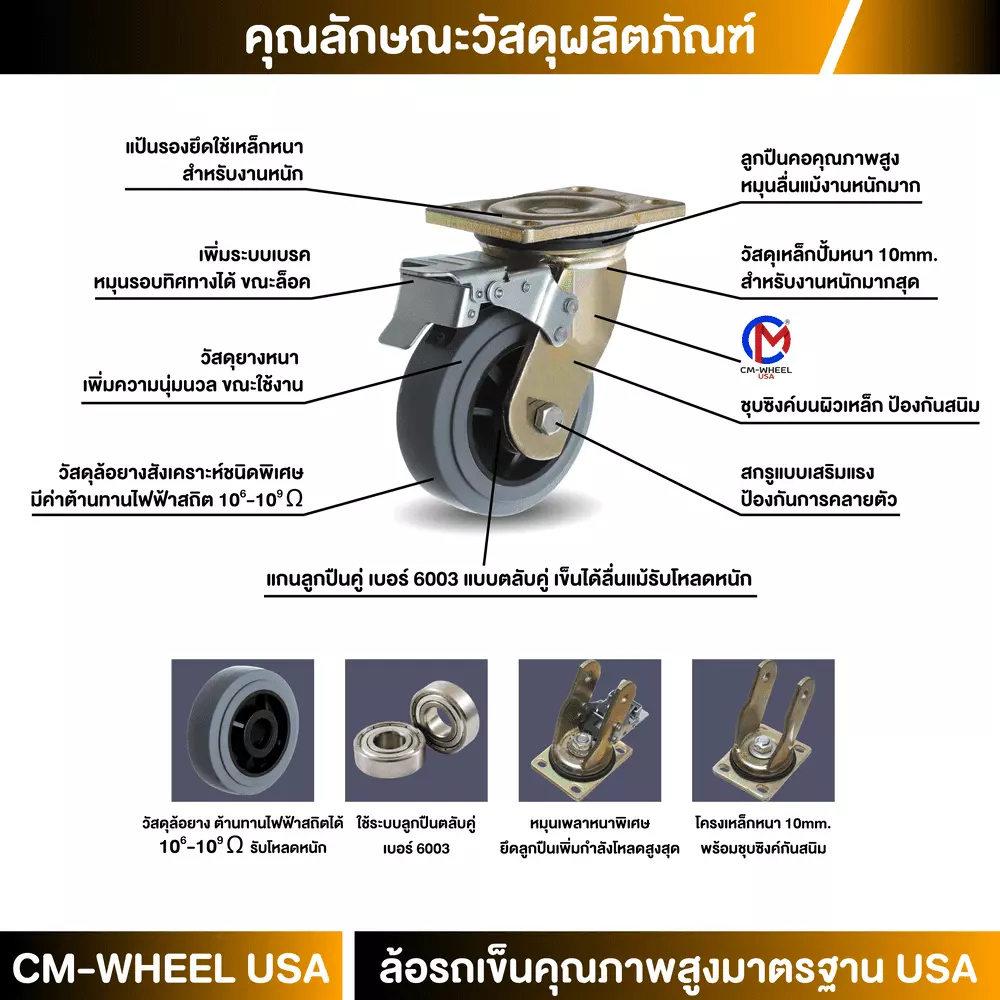 ล้อESD™4/5/6/8 นิ้วโครงขาMax รับโหลดได้สูงสุด | CM-WHEEL®