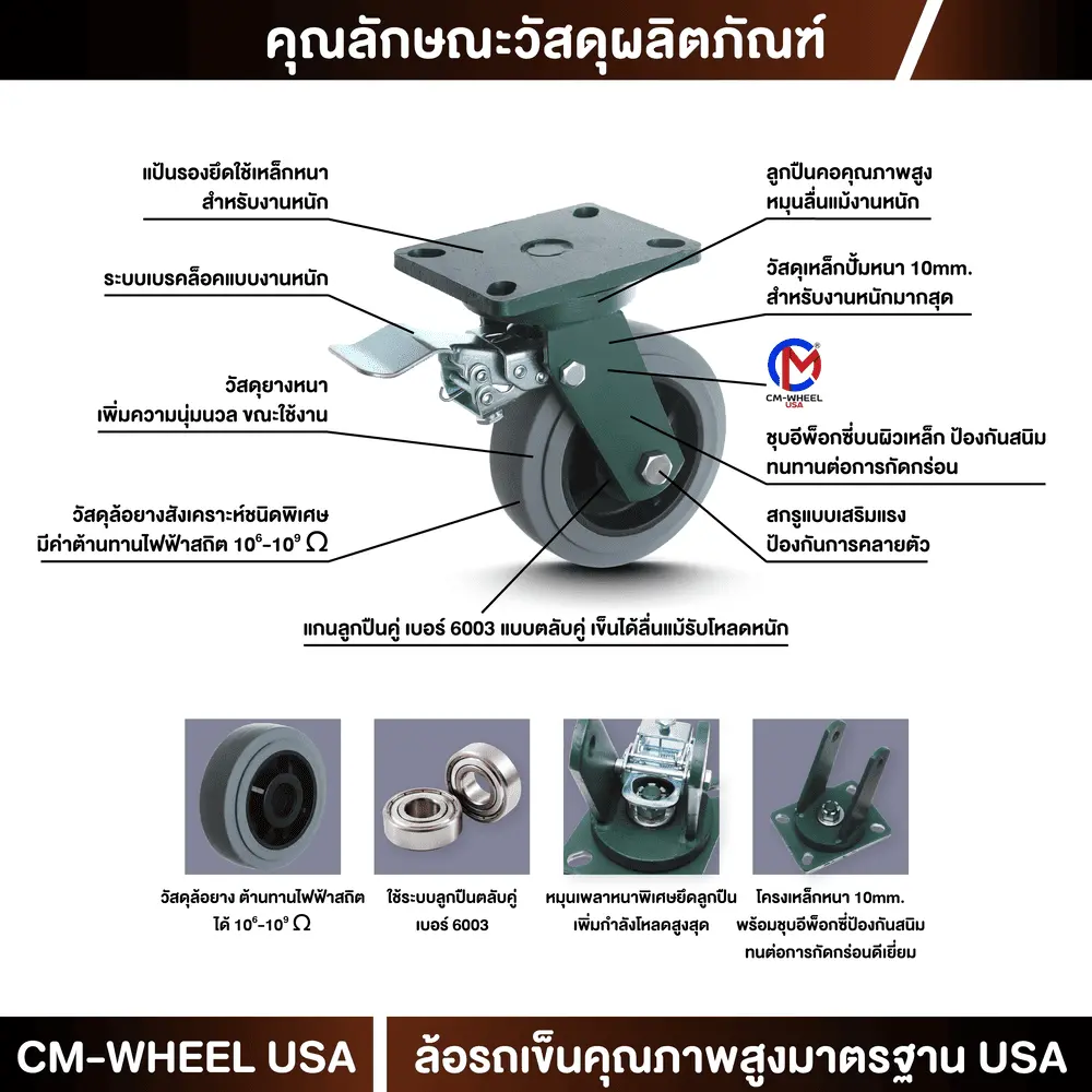 ล้อESD™4/5/6/8 นิ้วโครงอีพ็อกซี่ทนสนิม 2 เท่า | CM-WHEEL®
